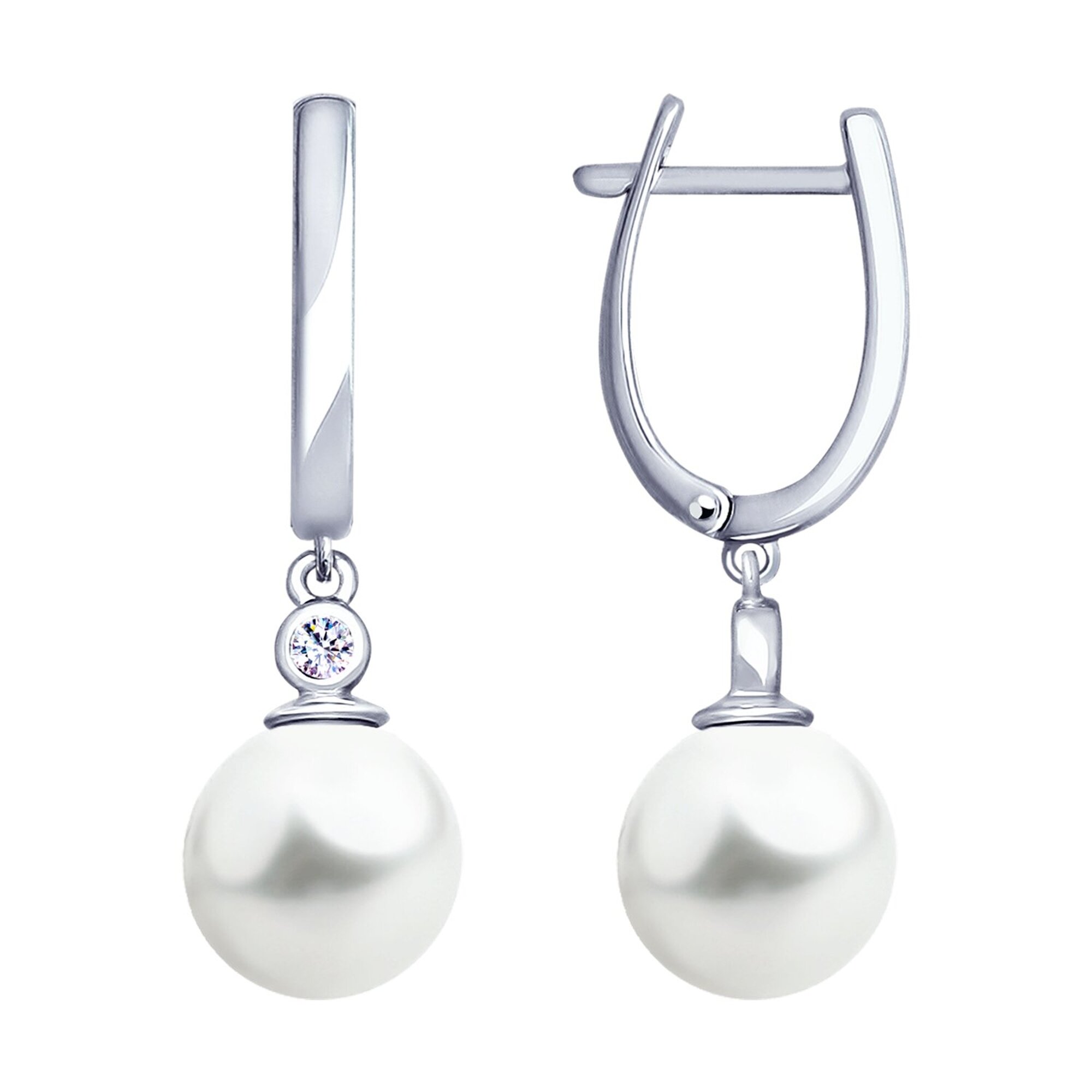 Серьги, серебро, 925 проба, родирование, фианит, жемчуг