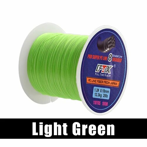 FTK плетенка 8 нитей, 100м, Light green, 0.35mm-75lb