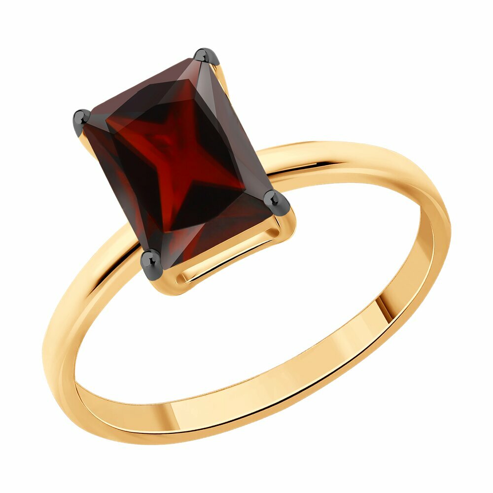 Кольцо, серебро, 925 проба, золочение, гранат