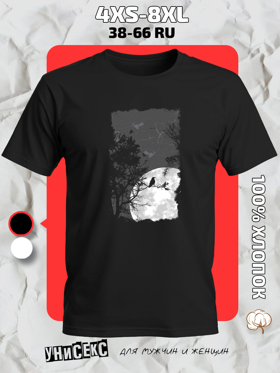 Футболка с принтом вороном и луной