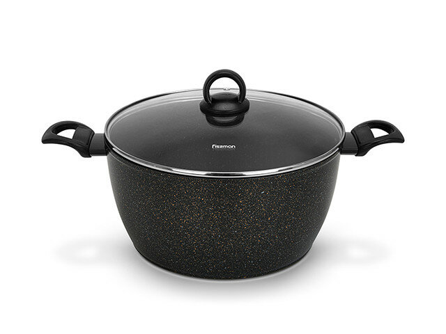 14330 FISSMAN Кастрюля MAGNA 28x14см / 7,35л с крышкой (алюминий с антипригарным покрытием TouchStone) Ручки-бакелит; Крышка-стекло; Индукция