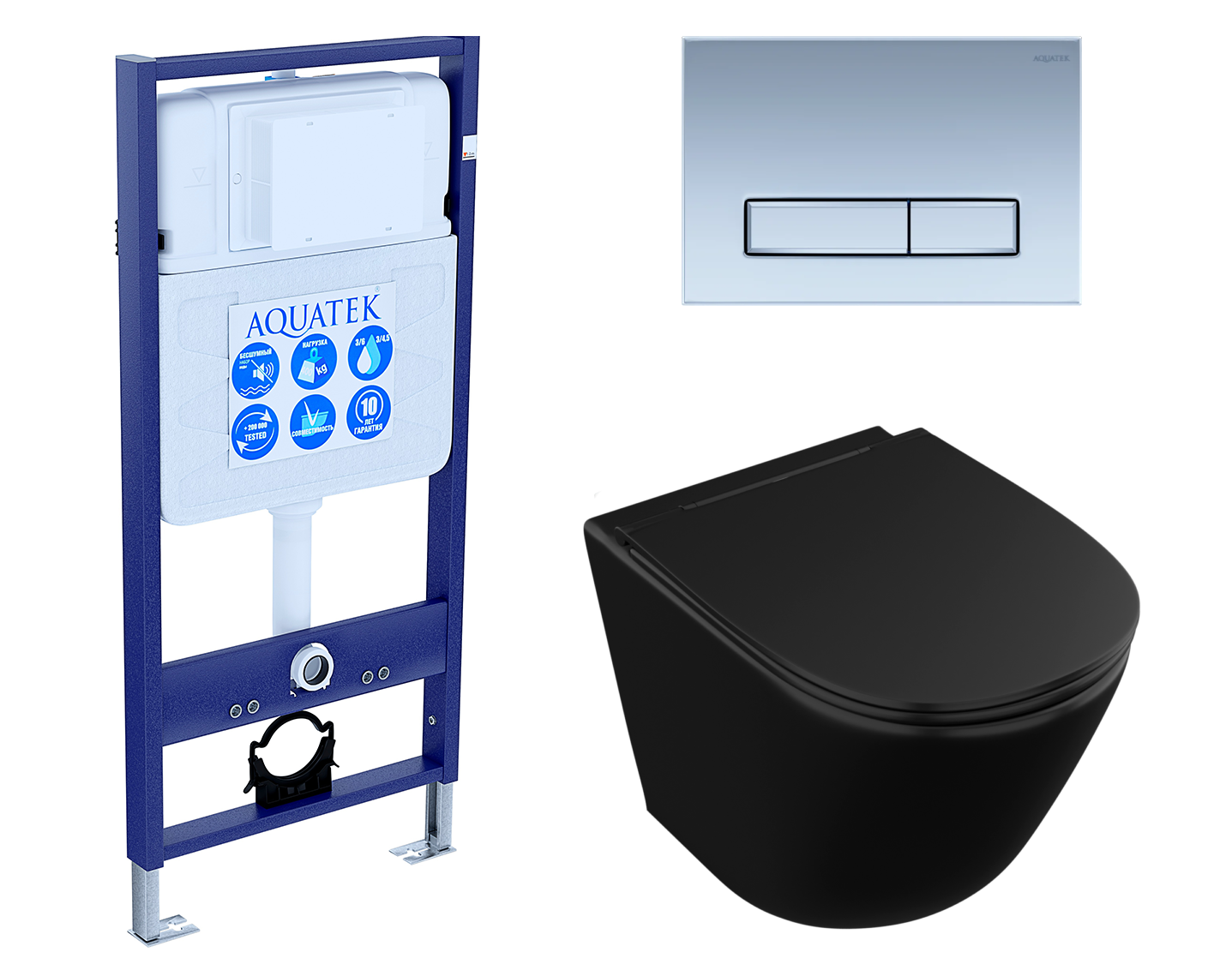 Комплект 3 в 1 инсталляция Акватек Standart 50 + Унитаз подвесной Owl 1975 Vind Cirkel-H Matt Black OWLT190305 черный с кнопкой хром матовой INS-0000012 + OWLT190305 + KDI-0000024