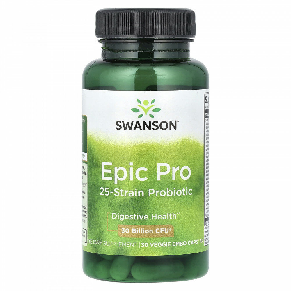 Swanson, Epic Pro, пробиотик из 25 штаммов, 30 млрд КОЕ, 30 веганских капсул Embo Caps® AP