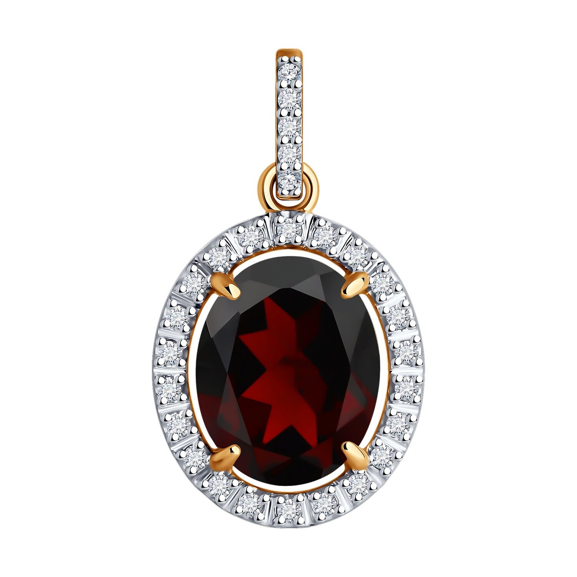 Подвеска, красное золото, 585 проба, гранат, фианит