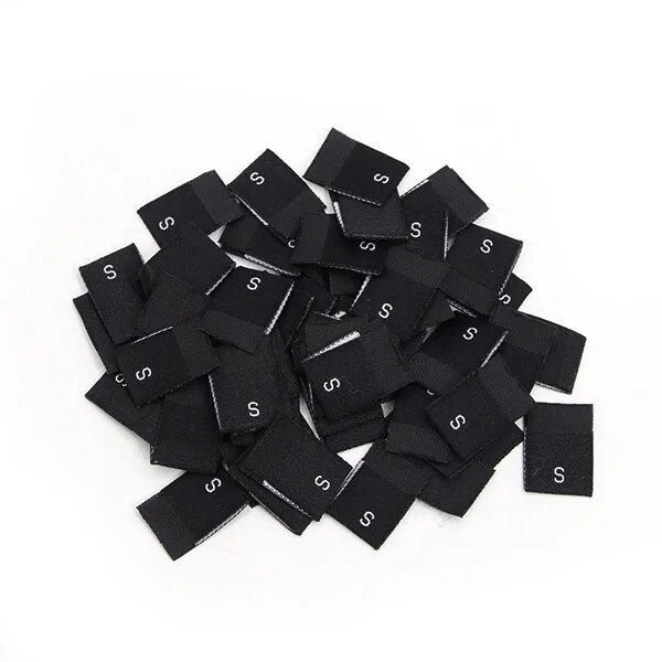 Хлопковые тканевые этикетки черные белые 100 шт Черный, Black S