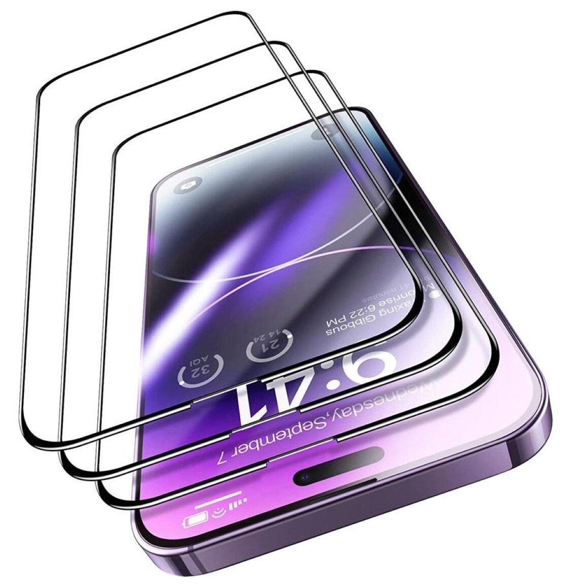 Защитное стекло для Apple Iphone 14 Pro Max, комплект 3 шт, 2.5D, полная наклейка, с черной рамкой