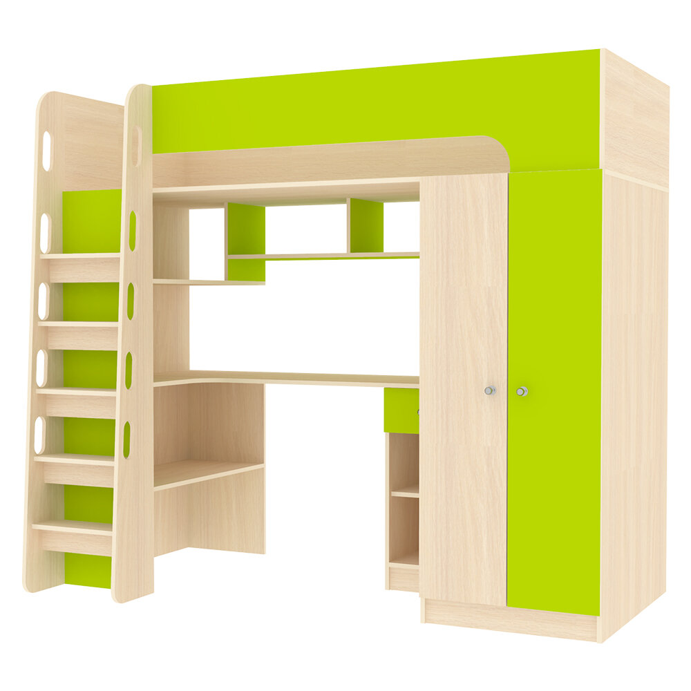 Кровать чердак Астра 10 Дуб Молочный Лайм