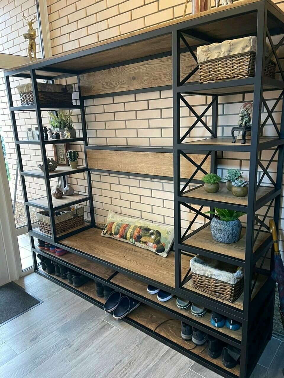 Стенка "EasyLOFT" в стиле лофт, стеллаж, массив дуба, для дома и офиса, 225х50х200 см.