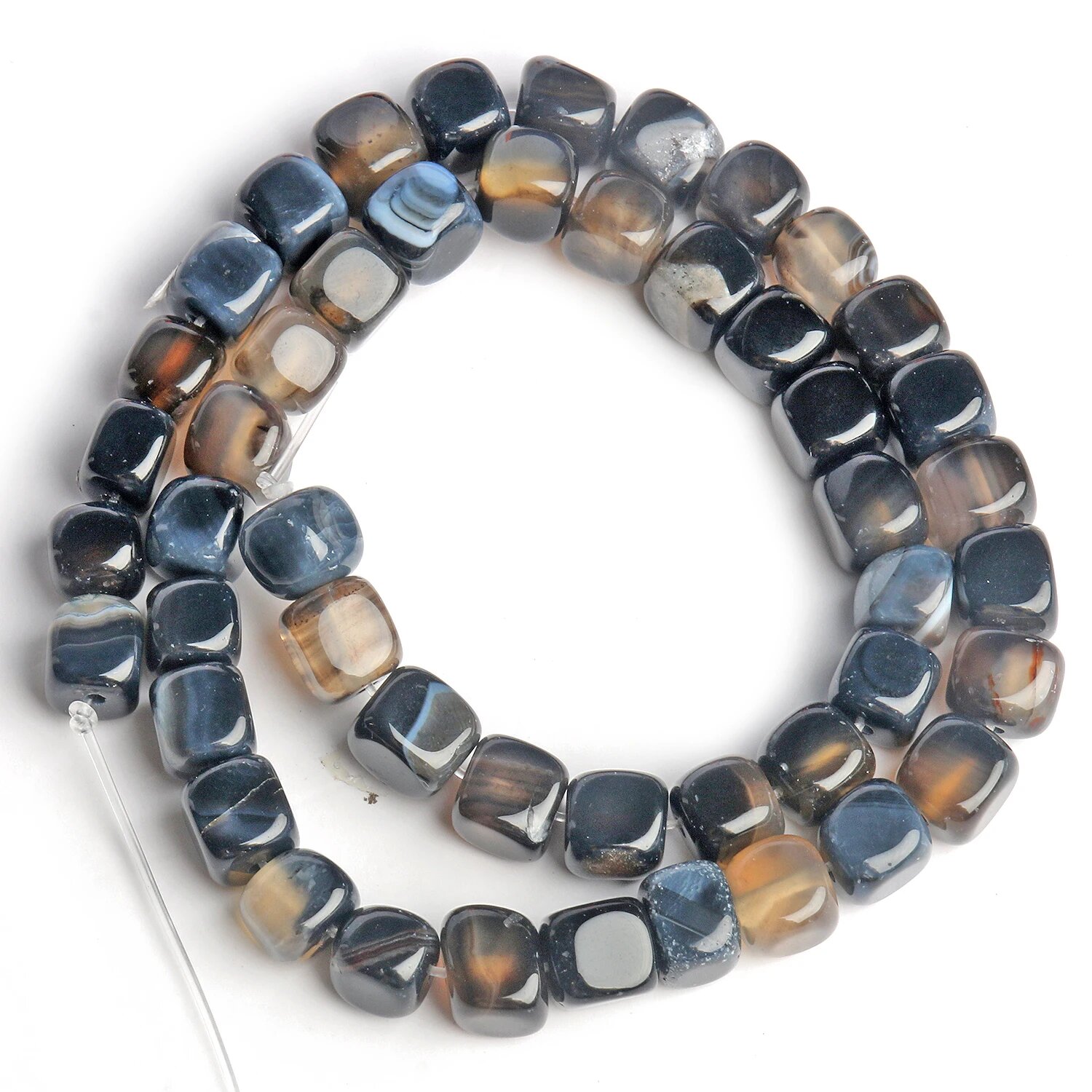 TANANTA Квадратные бусины из агата и турмалина 8мм black agates