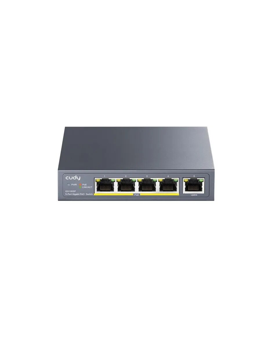 Коммутатор CUDY GS1005P (L2) 5x1Гбит/с 5PoE 60W неуправляемый