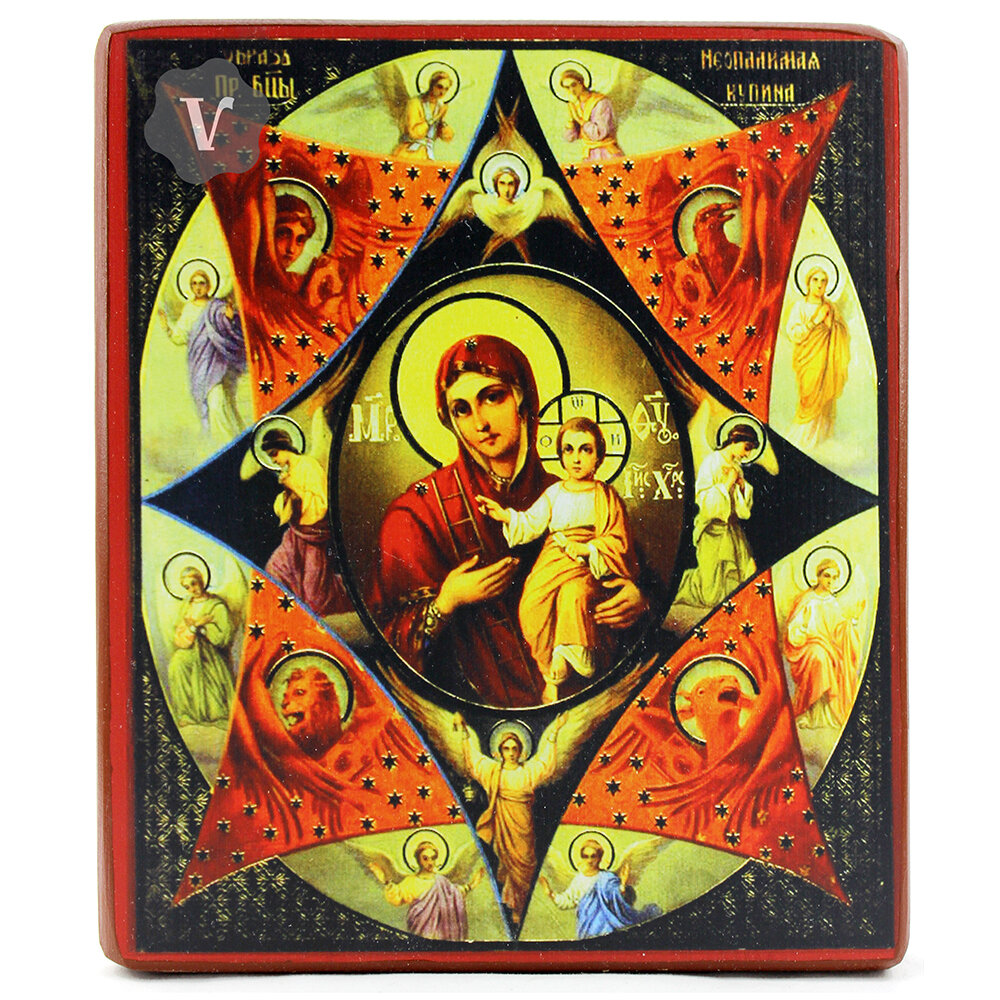 Икона Божией Матери Неопалимая Купина, деревянная иконная доска, ручная работа, левкас (Art.1266С)