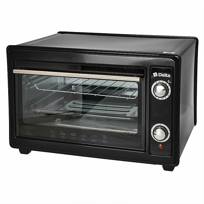 Духовка электрическая Delta D-0122 с термостатом, противень, решетка, 37 л, черная
