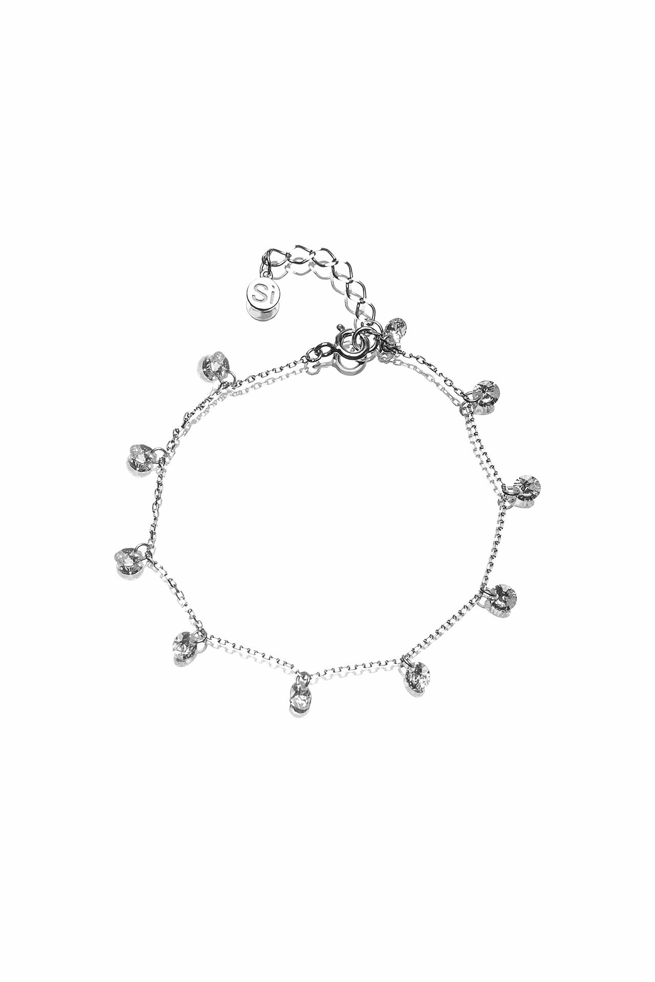 Браслет-цепочка, серебро, 925 проба, родирование, фианит