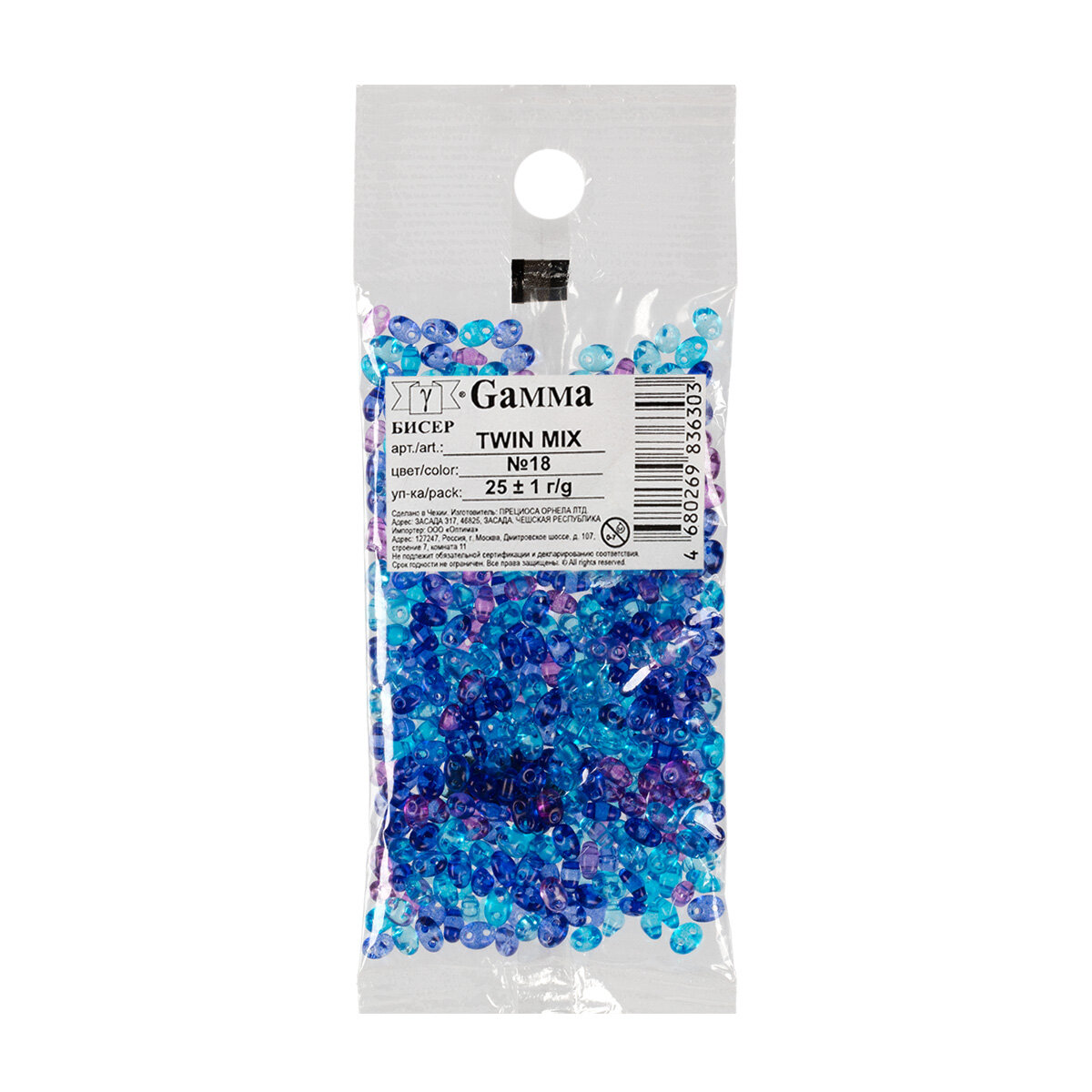 GAMMA Twin Mix бисер 2.5x5 мм 25 г 1-й сорт №42 розово-голубой Чехия для бисероплетения