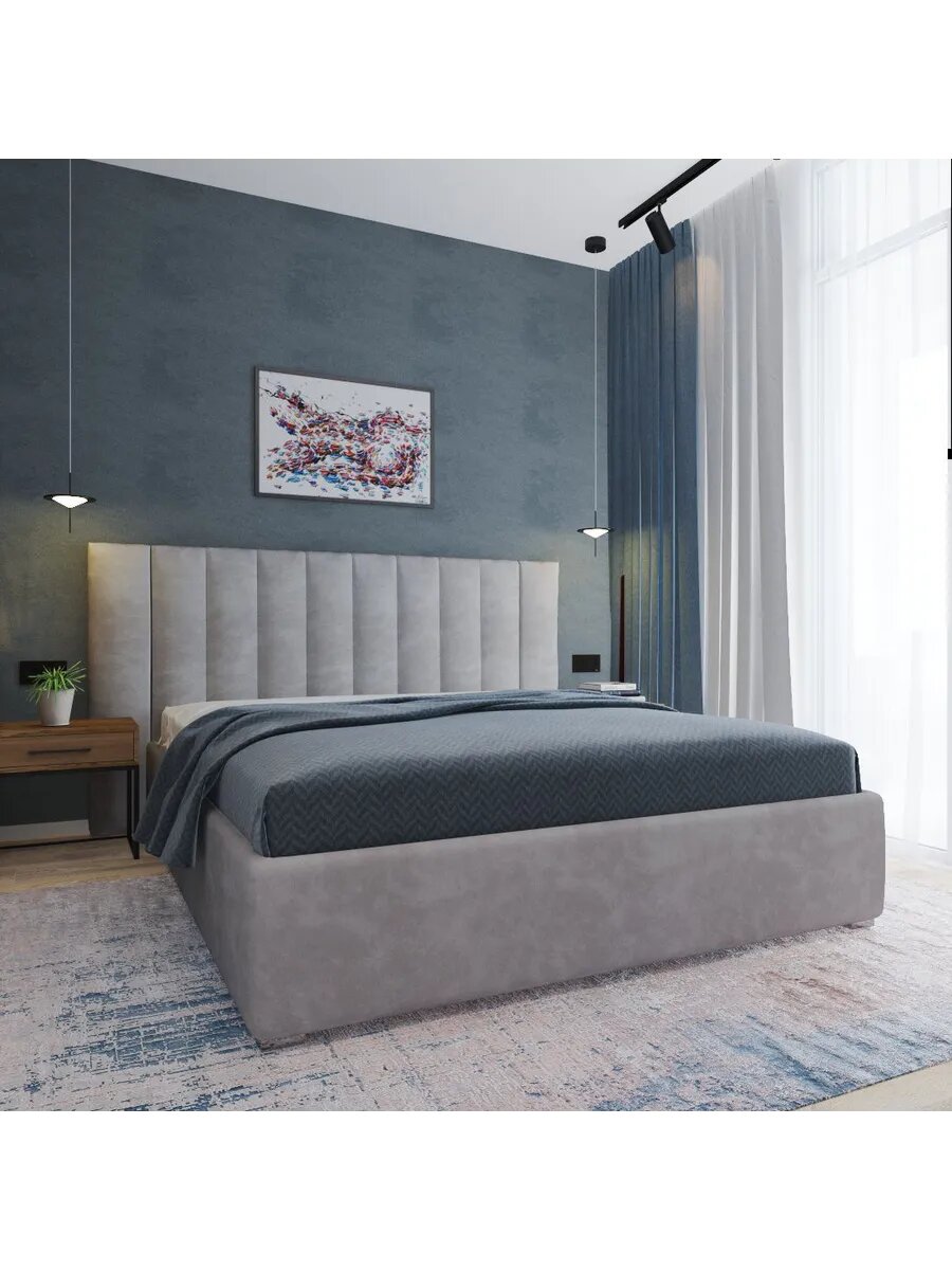 Кровать двуспальная с подъемным механизмом, с ортопедическим основание