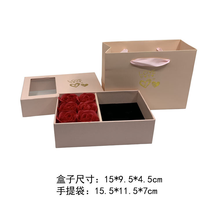 Подарочная коробка Anan "Love Pink", для ювелирных изделий, с открыткой, 6 роз