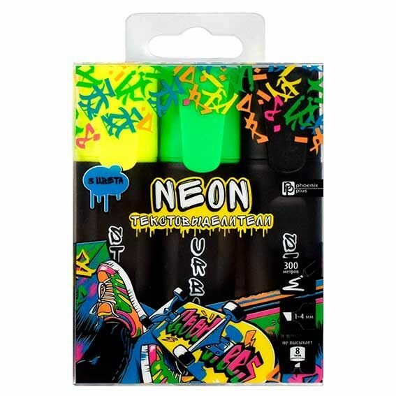 Текстмаркеры Феникс "Включи неон", 3 цвета, скошенный пишущий узел (64538)