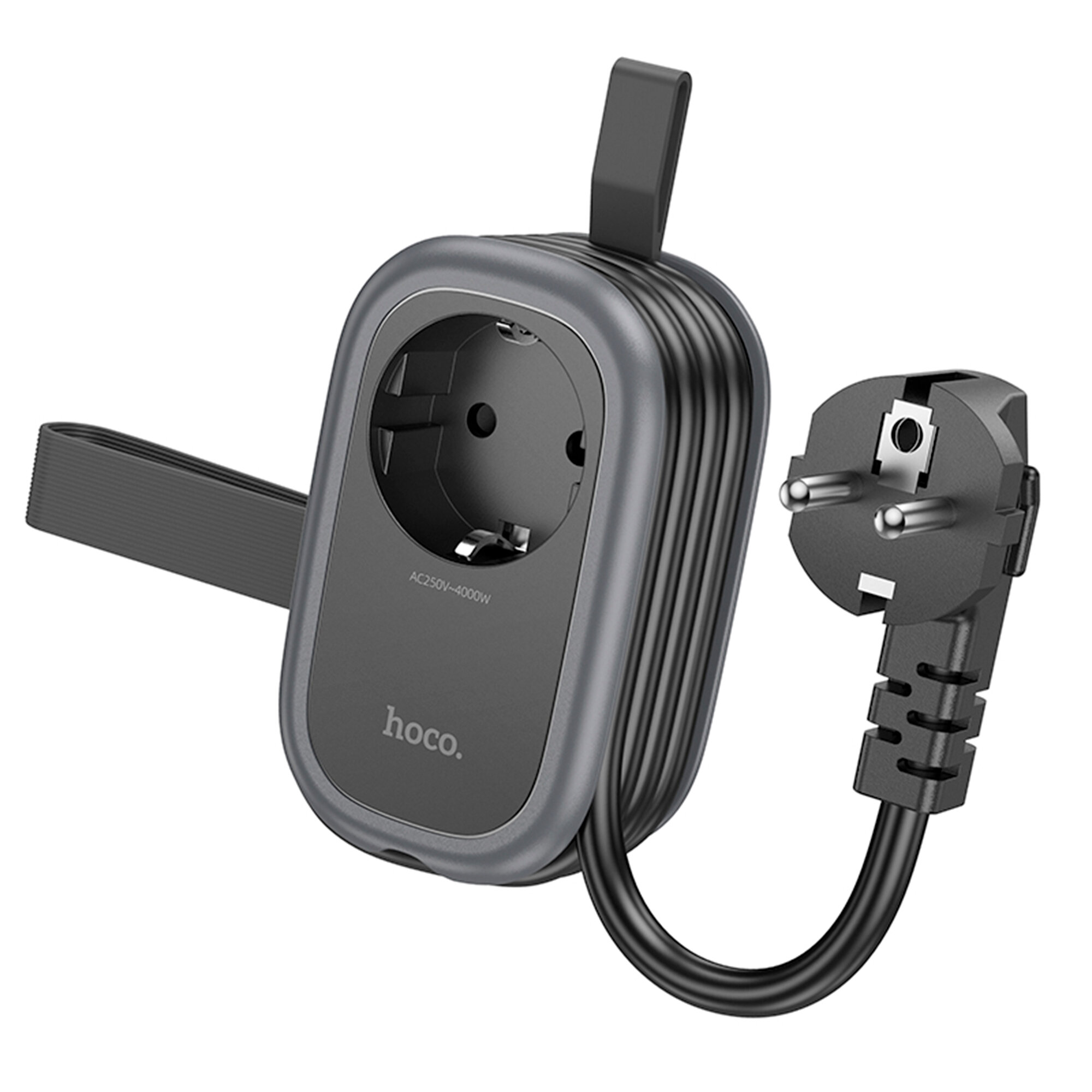 Сетевой фильтр на 1 розетка+2 USB+1 PD, 1.1м, NS7, HOCO, черный