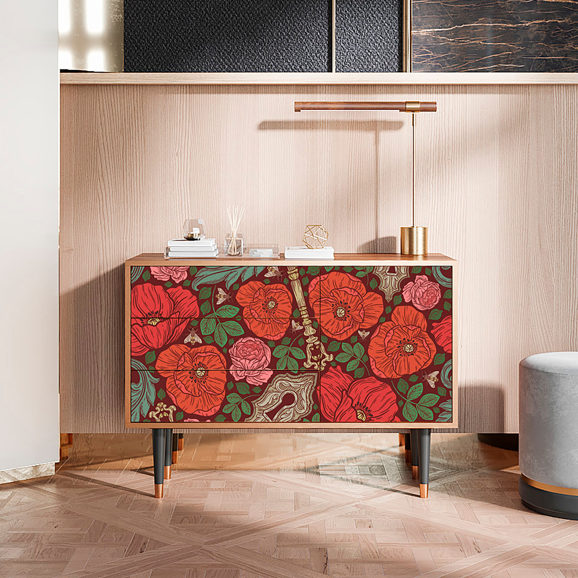 Комод - STORYZ - S3 Poppy Garden, Размер - 115 x 84 x 41 см, Цвет корпуса - , Орех