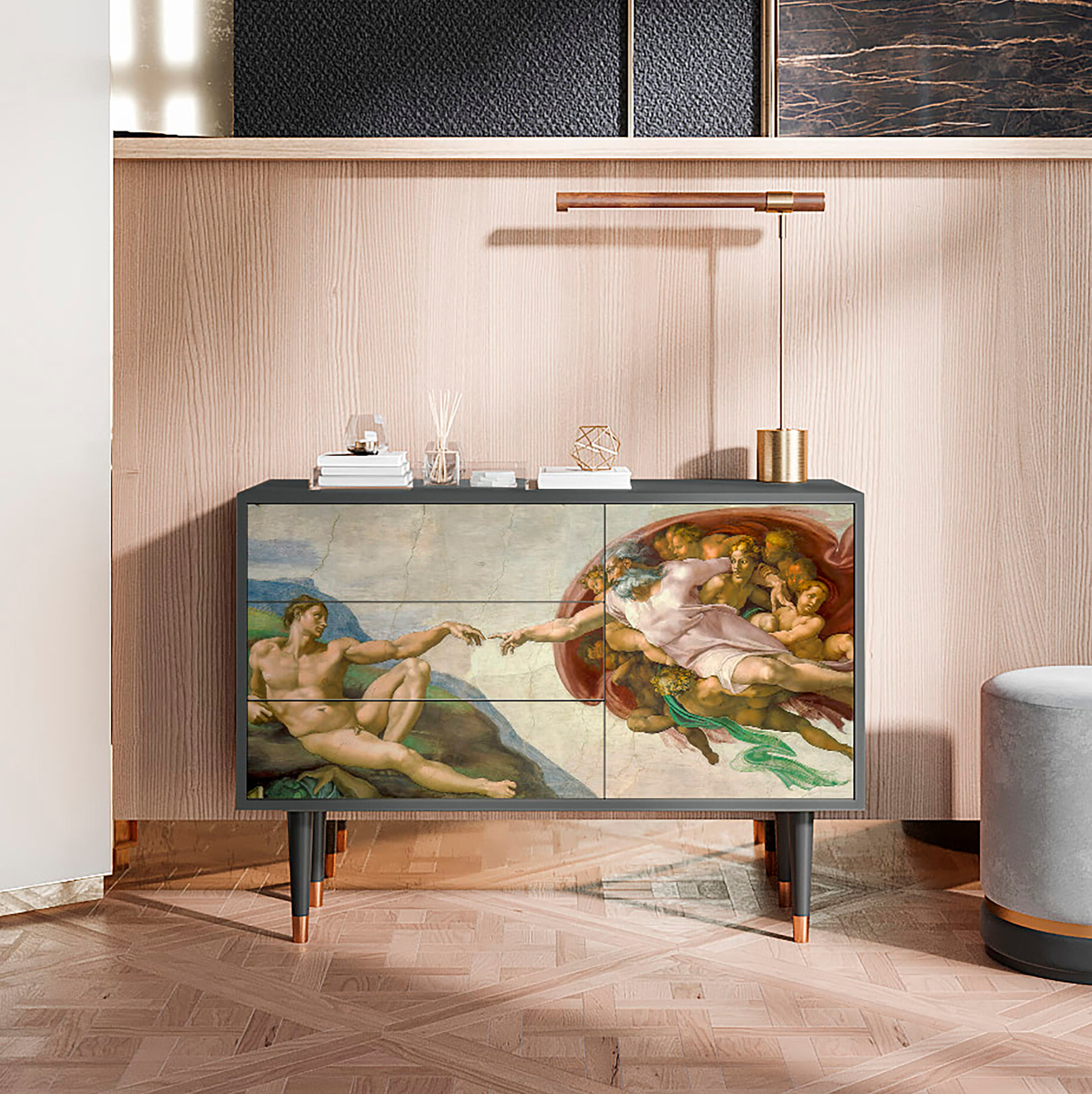 Комод - STORYZ - S3 The Creation of Adam by Michelangelo, Размер - 115 x 84 x 41 см, Цвет корпуса - , Антрацит