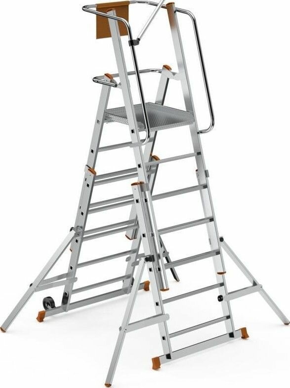Лестница с платформой Sarayli 2x5 двухсторонняя, складная, с колесами и боковыми упорами 8104-C
