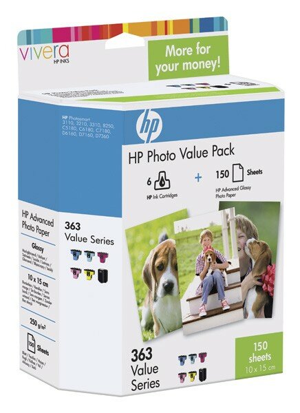 Комплект картриджей для hp N177 (6 штук) PS 8253 8230 8238 8250 3213 3313 D7163 D7363 C5183 C6183 C7183 + 150 листов фотобумаги 10Х15 (Экономичный комплект хп для фотопечати с