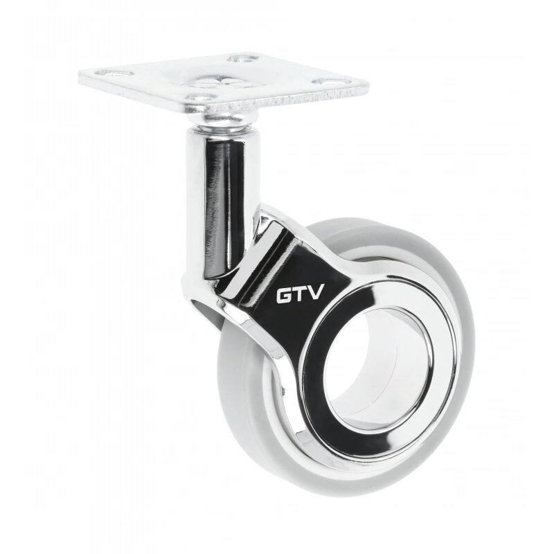 Колесо мебельное GIRA, d-60мм, серое + хром, без стопора нагрузка 60