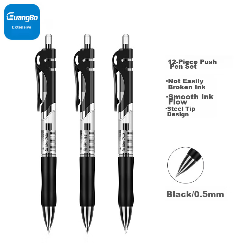 GuangBo Gel Pen, 0.5mm Bullet Tip, Classic Office Retractable Signing Pen, Student Water-Based Pen, Retractable Pen, Black, 12 Pens/box, Back-To Stationery Supplies, ZX9K35D