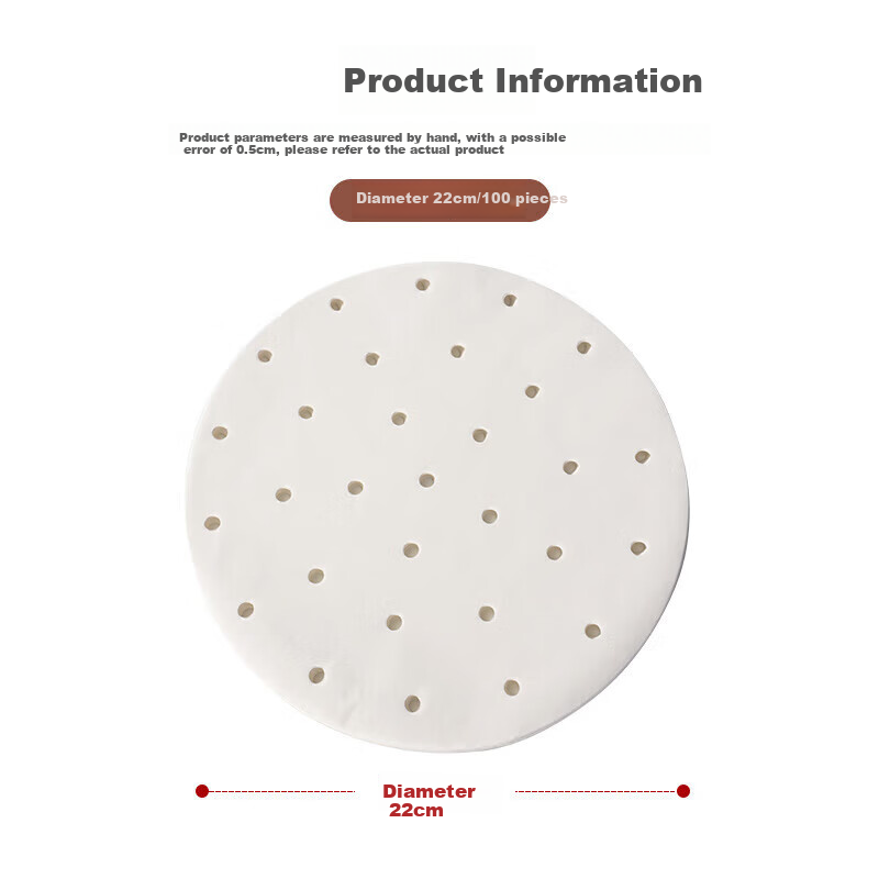 Maxcook Steaming Paper Liners for Steaming Buns and Mantou, Non-Stick, Disposable, 100 Sheets, 22cm Diameter MCPJ1665