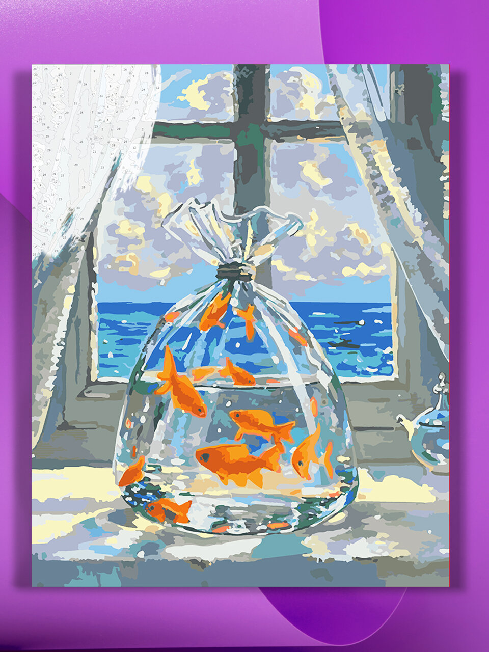 Картина по номерам на холсте Золотые рыбки в пакете, 40 х 50 см
