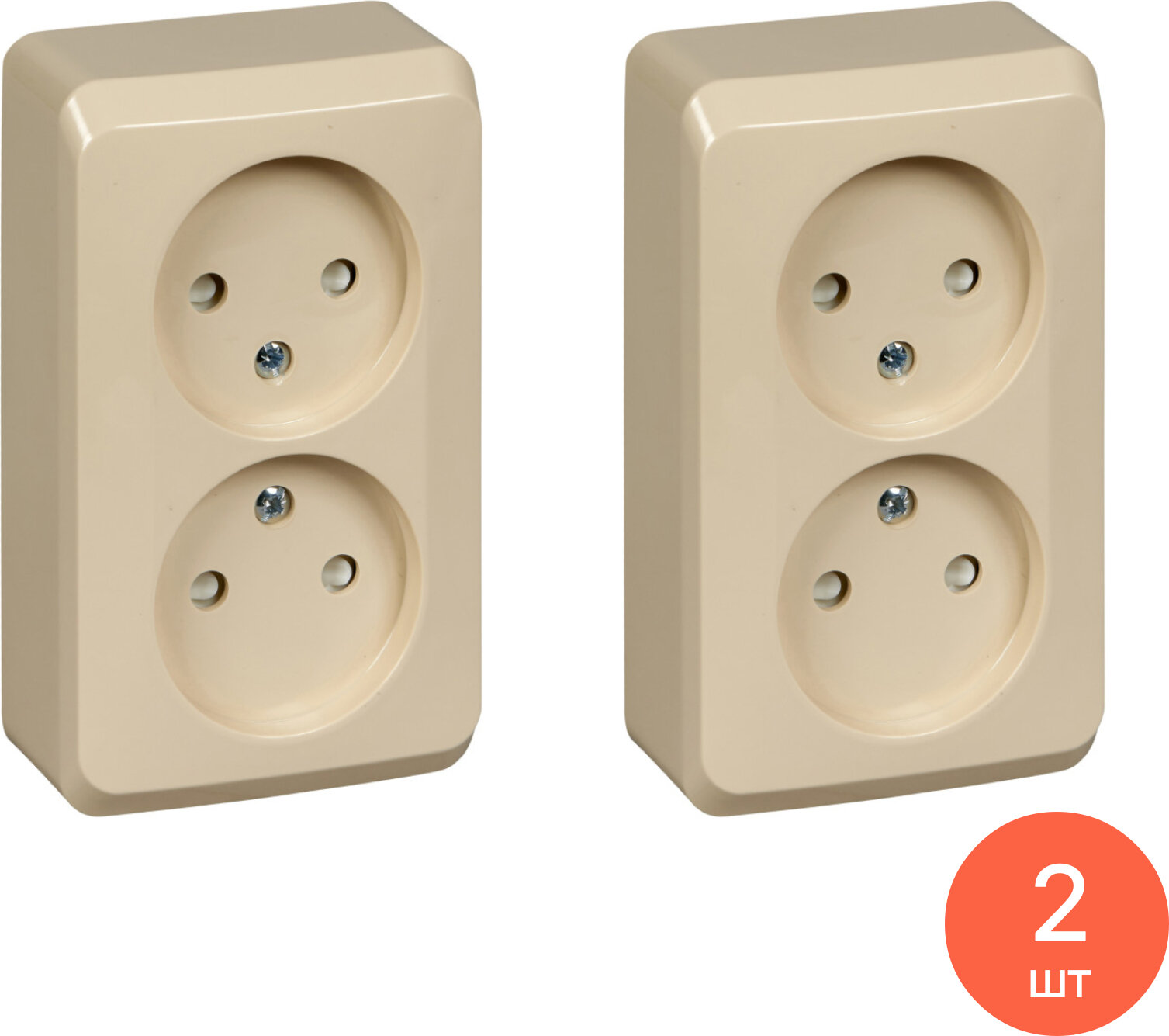 Розетка силовая штепсельная Systeme Electric / Систем Электрик Этюд в сборе 16А IP20 крем, двухместная без заземления с защитными шторками, PA16-006K / электрооборудование (комплект из 2 шт)