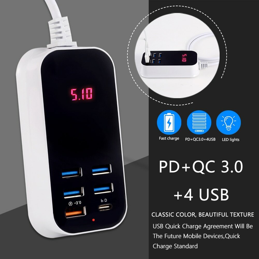PD 30W USB зарядное устройство с несколькими портами 1,5 м кабель Quick Charge 3.0 быстрое зарядное устройство адаптер питания EU UK US вилка мобильные телефоны настенные зарядные устройства