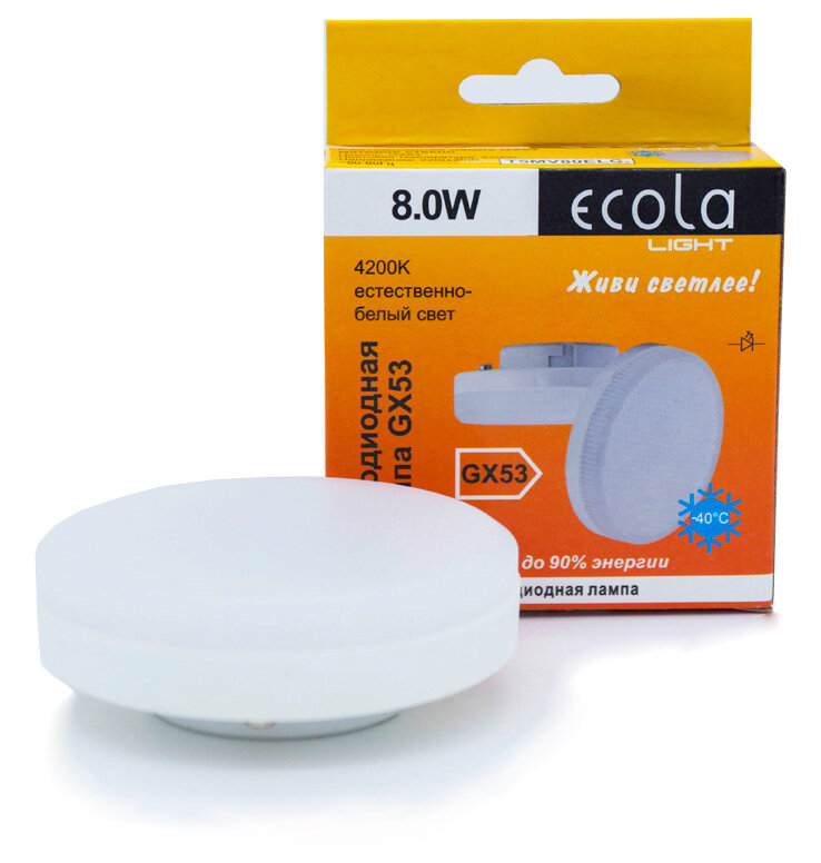 Лампа светодиод. Ecola Light GX53 LED 8,0W Tablet 4200К матовое стекло