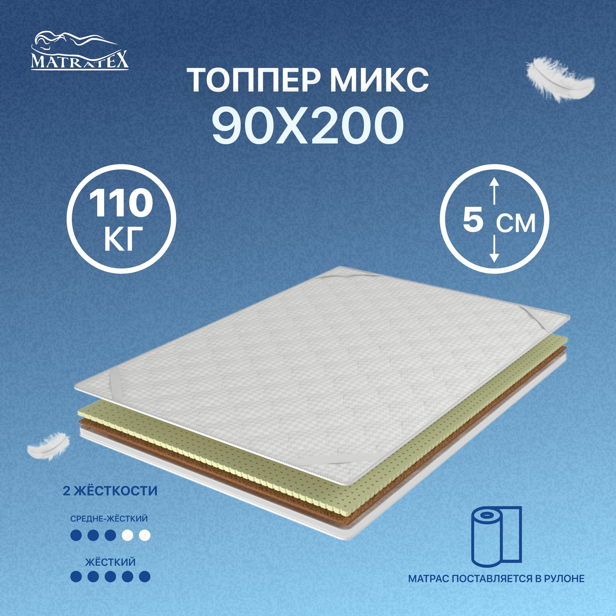 Топпер MATRATEX "микс", 90х200х5 см, антистатическое покрытие