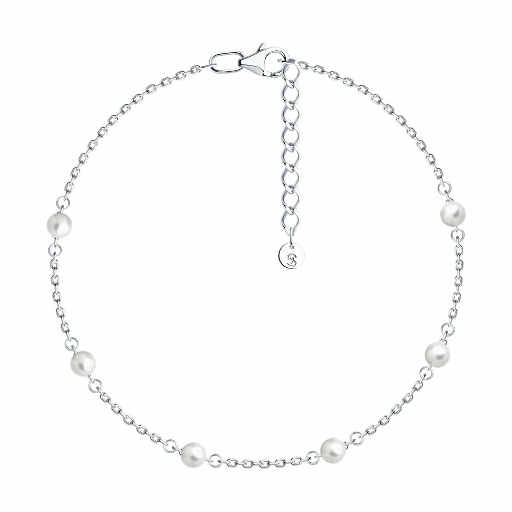 Браслет, серебро, 925 проба, родирование, жемчуг имитация