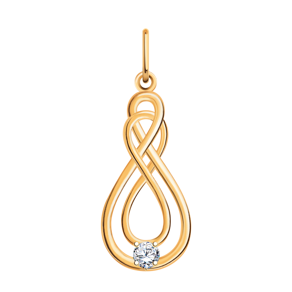 Подвеска, красное золото, 585 проба, фианит