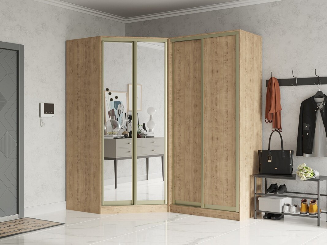 Шкаф-купе угловой МебельЛэнд24 Ромео - 3 Дуб Бунратти 220x60x240 дуб светлый для одежды четырехдверный с 2 зеркалами