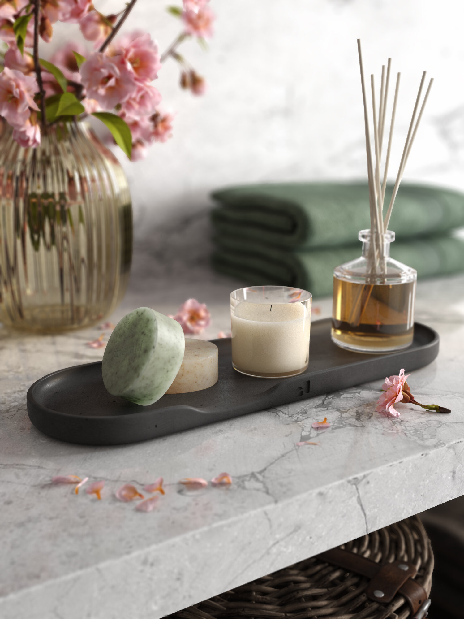 Поднос, декоративная подставка для хранения мелочей и косметики в ванной комнате "Bordeaux", 33х11 см, черный матовый