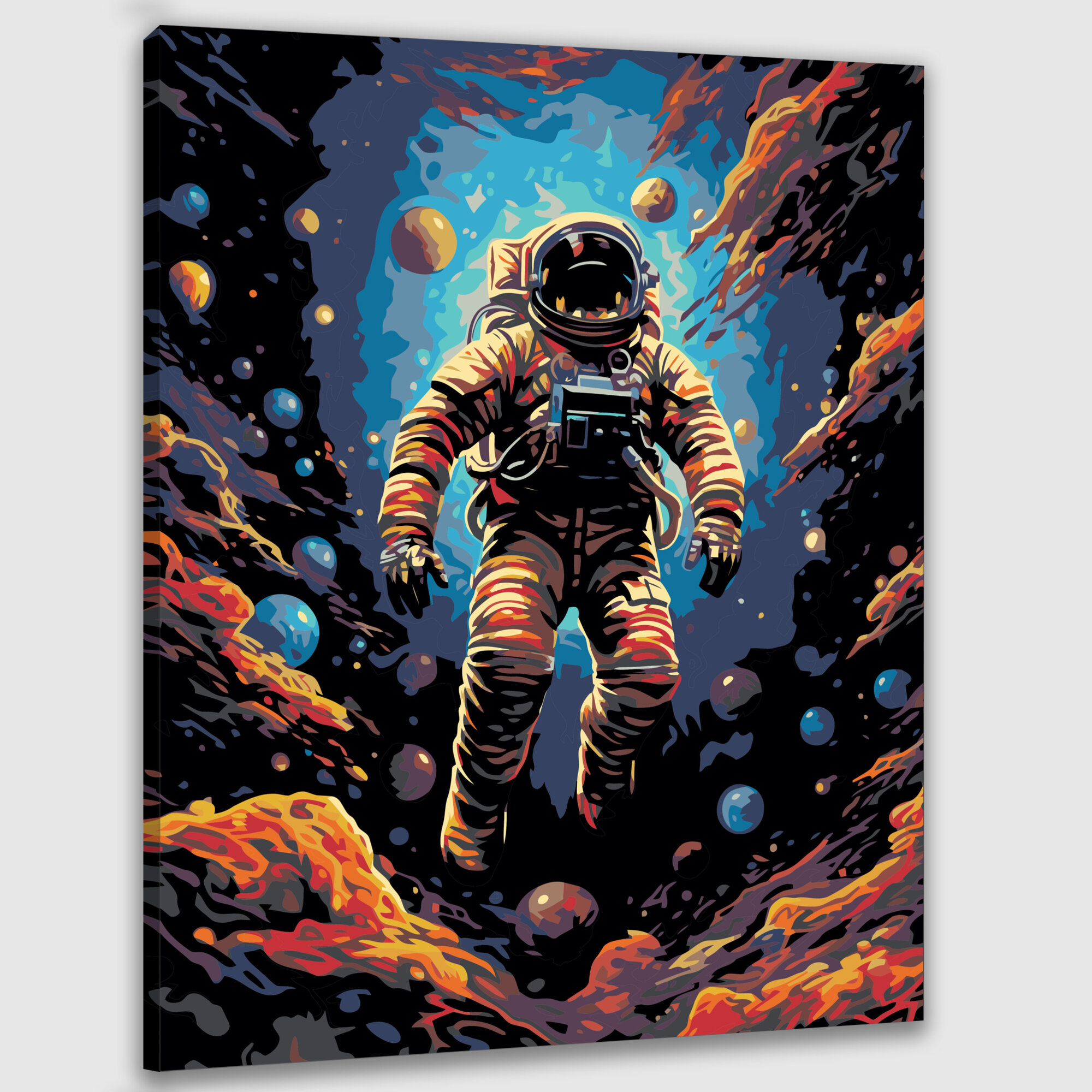 Картина по номерам 40x50 см, акриловая картина, астронавт, космос, звезды, планеты, мазки кисти, движение, глубина