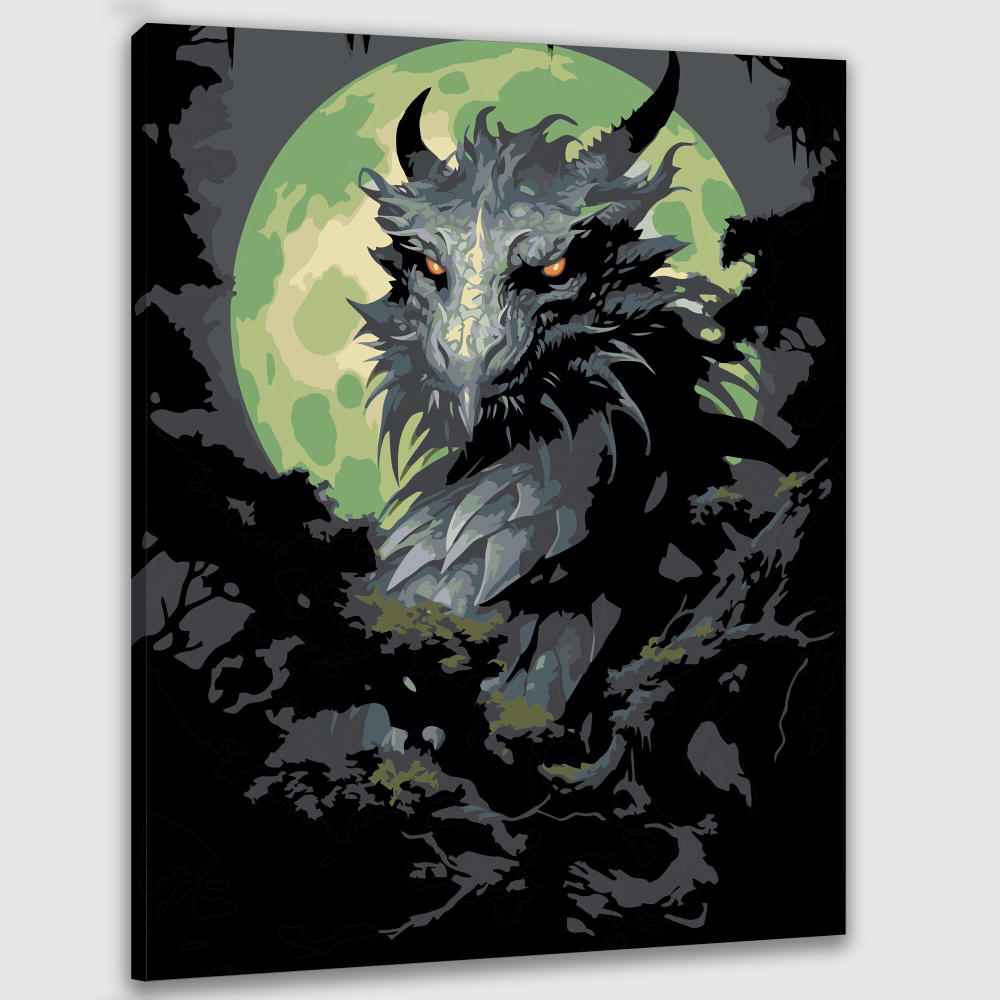 Картина по номерам 40x50 см, завораживающая, картина, масло, мистический, зеленый, дракон, вершина, древо, изумрудный