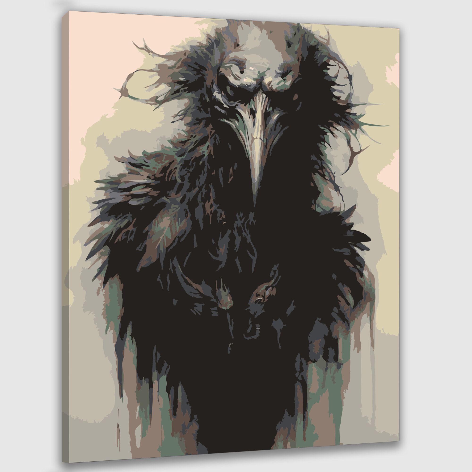 Картина по номерам 40x50 см, уголь, набросок, Похититель душ, Ворон, мифологическое существо, скелетообразная фигура