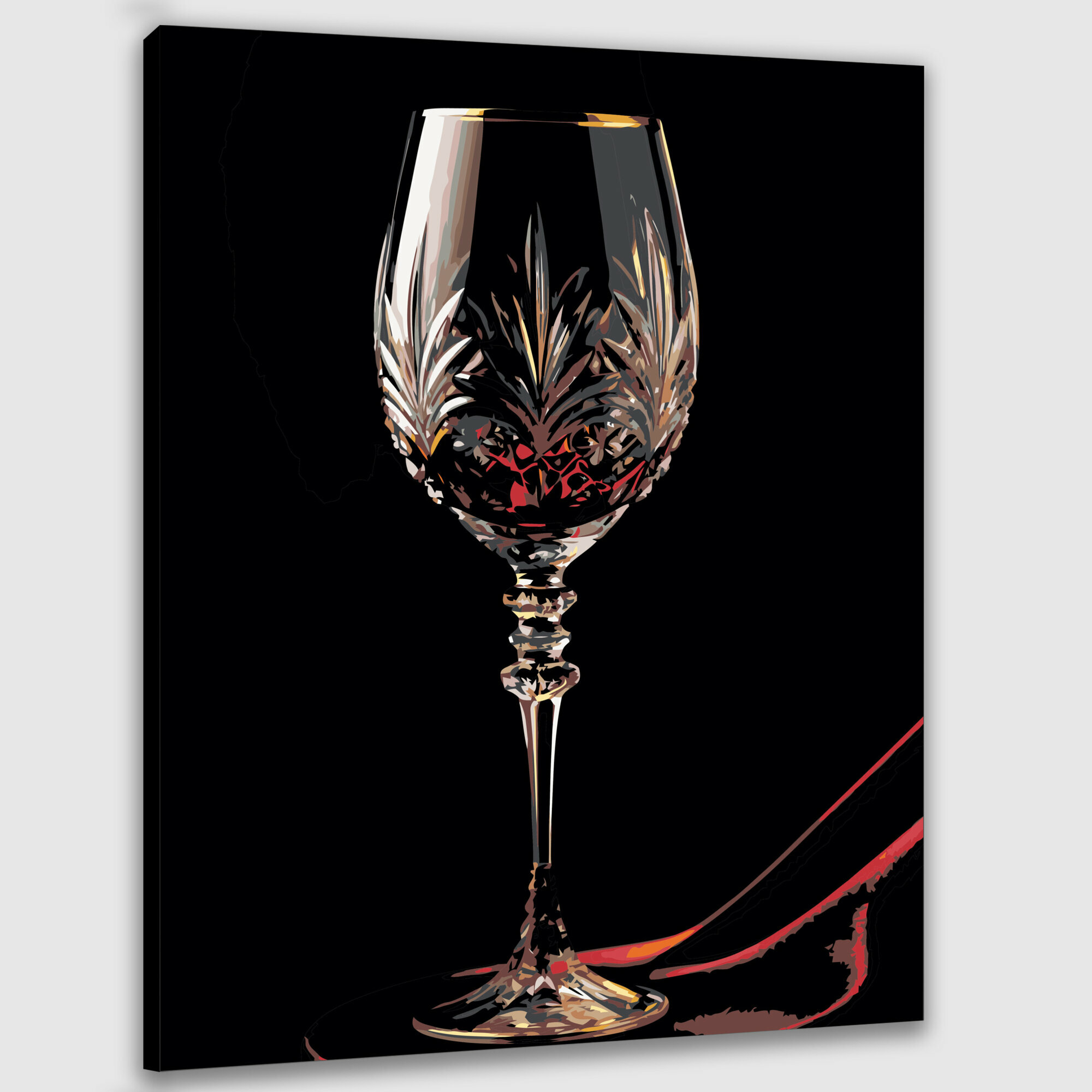 Картина по номерам 40x50 см, фотография, бокал для вина, кристально чистый, темно-красное вино, рука, золотое кольцо