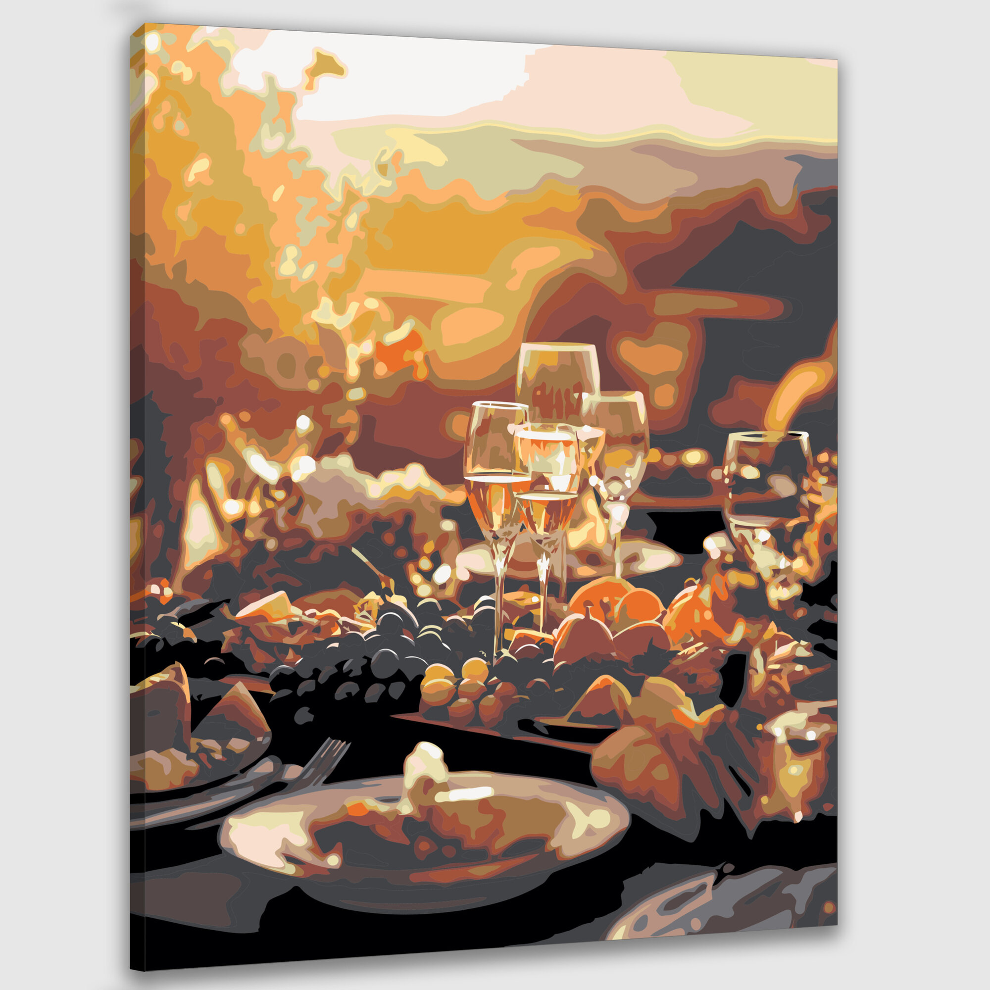 Картина по номерам 40x50 см, высокое разрешение, дегустация вин, виноградник, стол, хрустальные бокалы, сырные тарелки