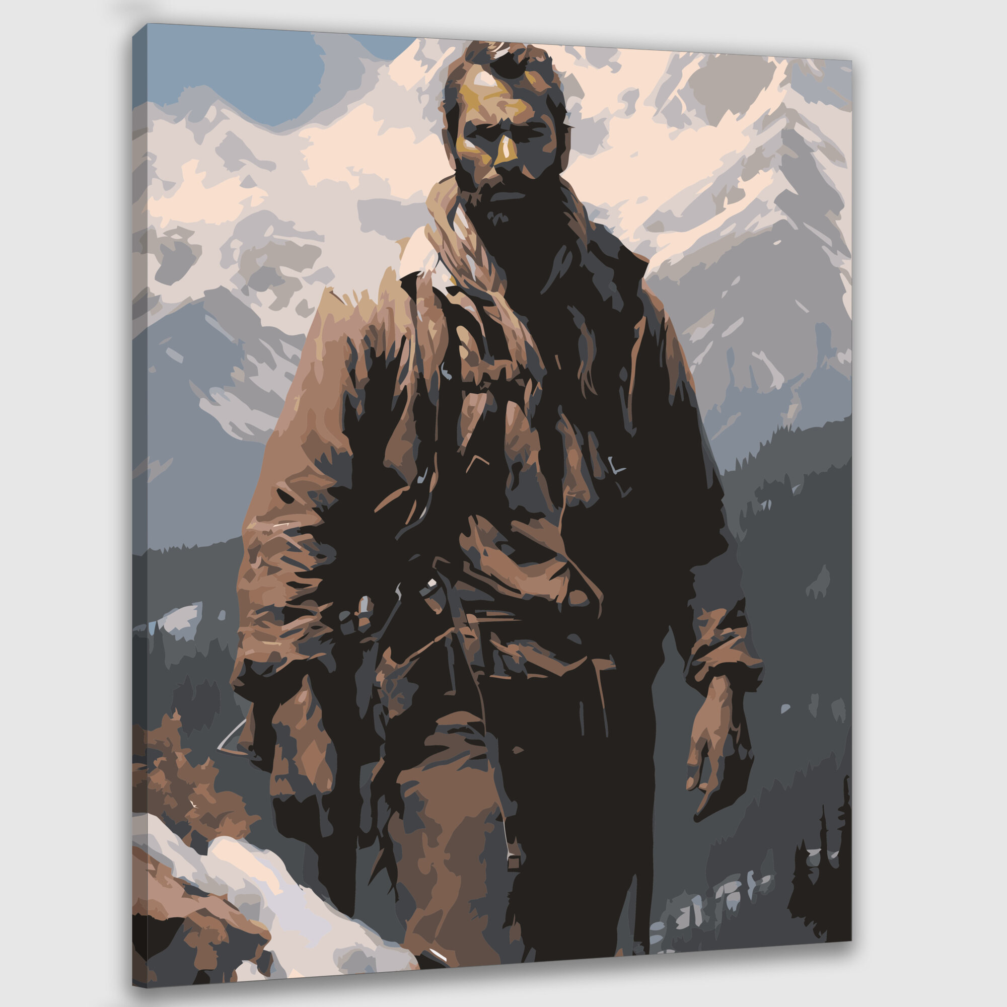 Картина по номерам 40x50 см, картина маслом, суровый мужчина, горная вершина, телосложение, выражение лица, приключения