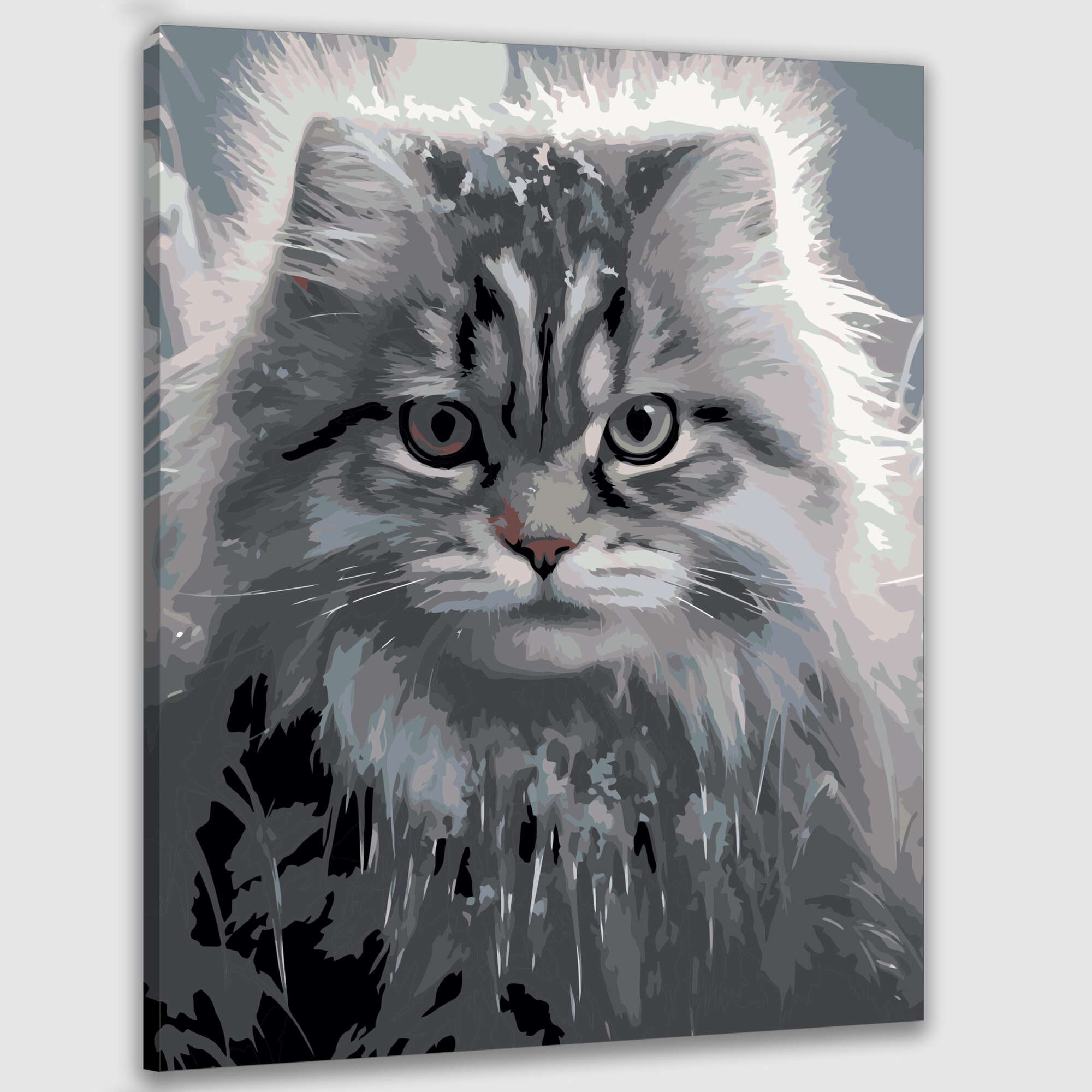 Картина по номерам 40x50 см, манул, снежное окружение, вихревые узоры, иней, лед, кошка, зимний пейзаж