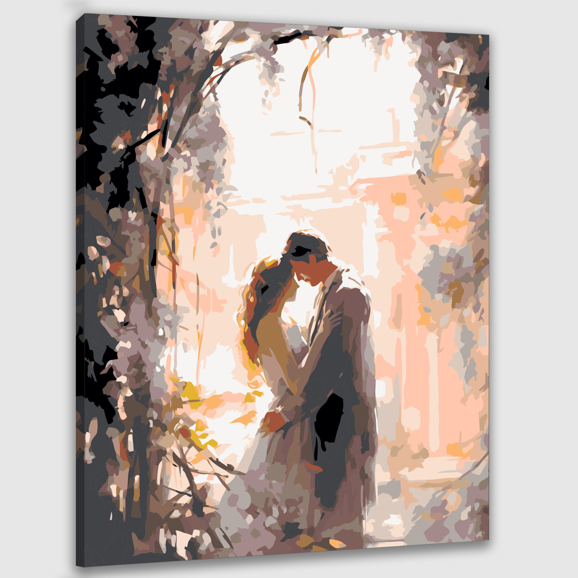 Картина по номерам 40x50 см, пара, поцелуй, глициния, тосканский сад, интимность, спокойствие, цвета, мазки кисти, свет