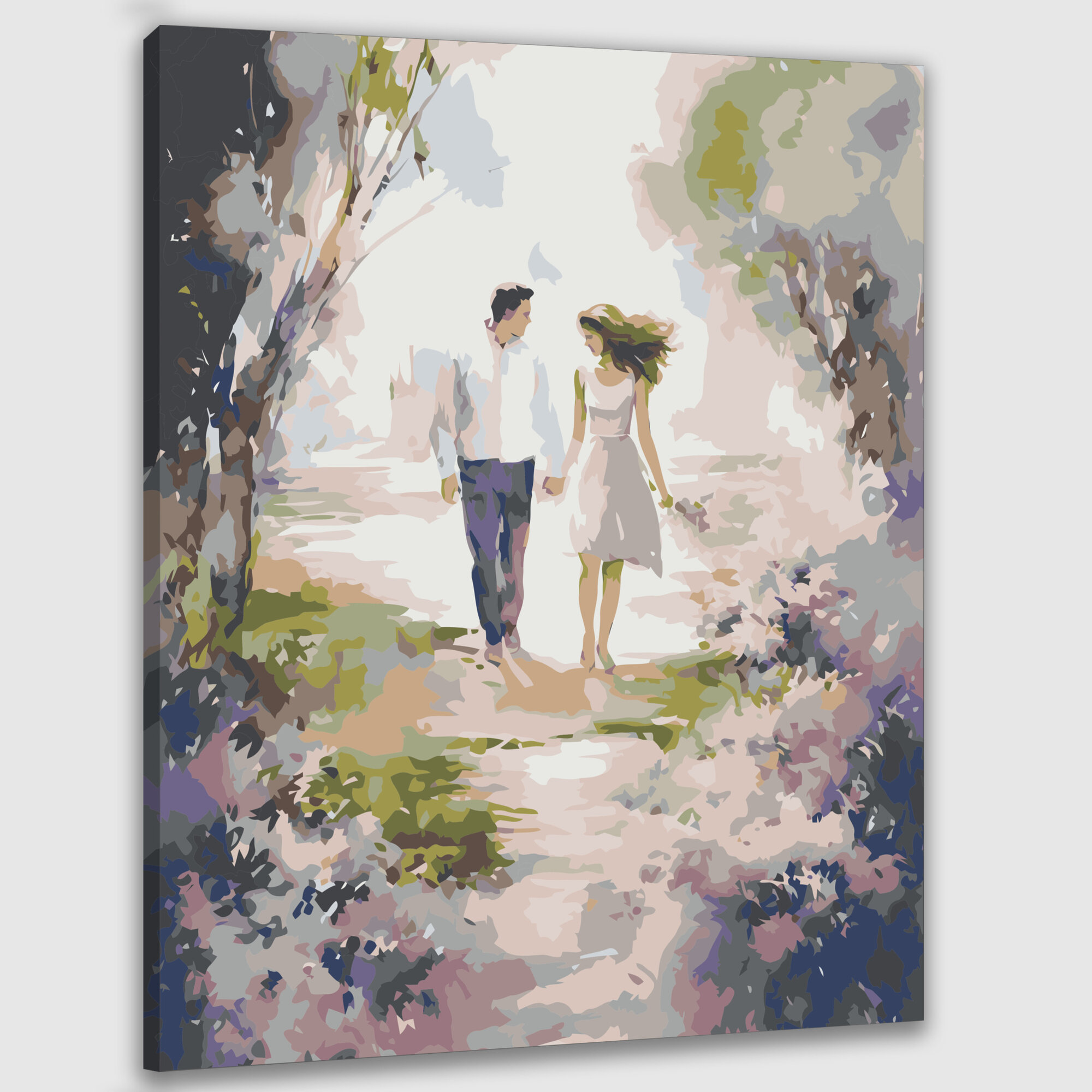 Картина по номерам 40x50 см, акварельная картина, любовь, пара, руки, сад, цветы, зелень, мечтательная атмосфера