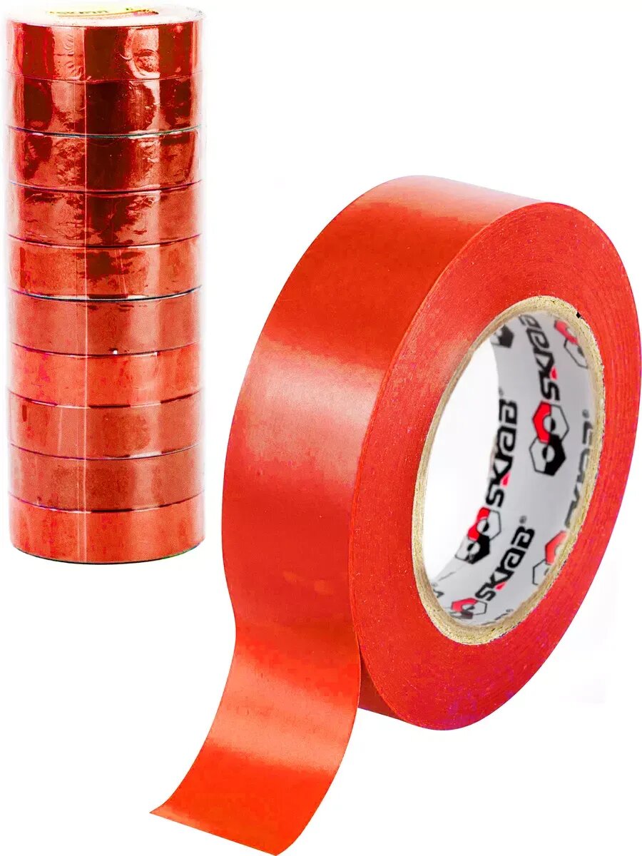 Изолента набор красная ПВХ 15 мм х 10 м, 10 шт.