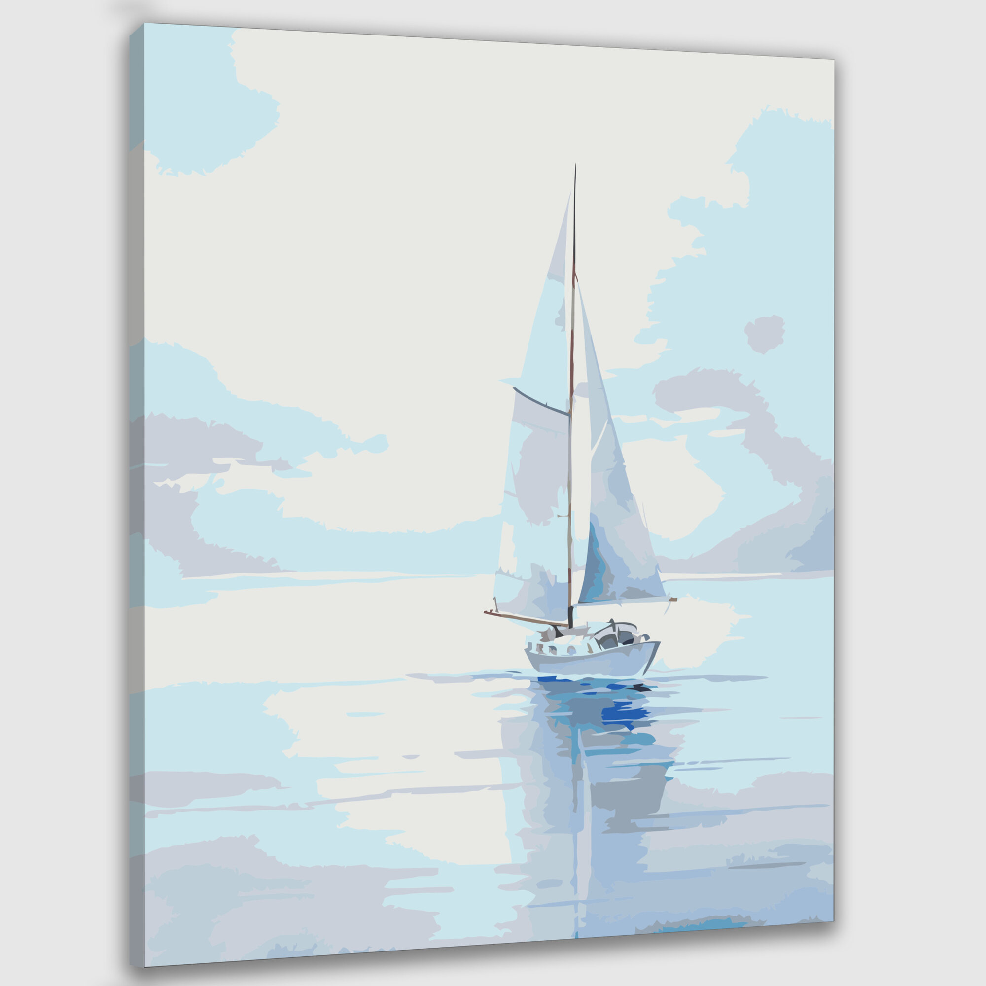 Картина по номерам 40x50 см, море, акварельная картина, пробуждение, нежные мазки кисти, движение, текучесть, чайки