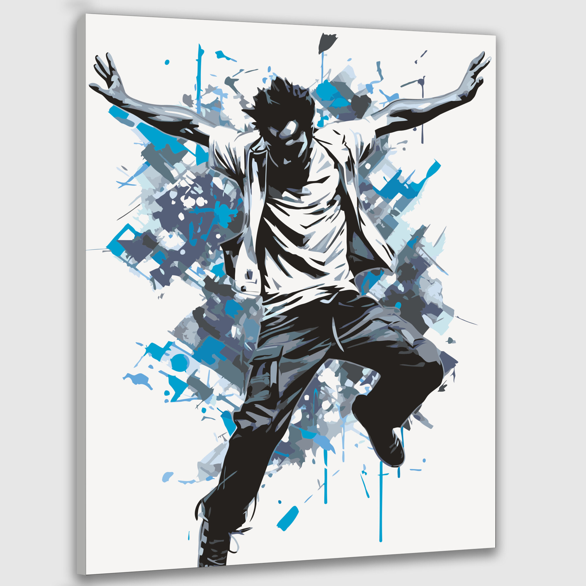 Картина по номерам 40x50 см, брейкдансер, тушь, иллюстрация, динамичная, вызов гравитации, законы физики, ловкость